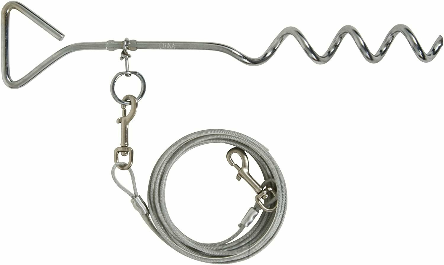 Комплект для привязи собак во дворе, поводок для собак ZooWell Walk серебро 5 метров Трос+колышек