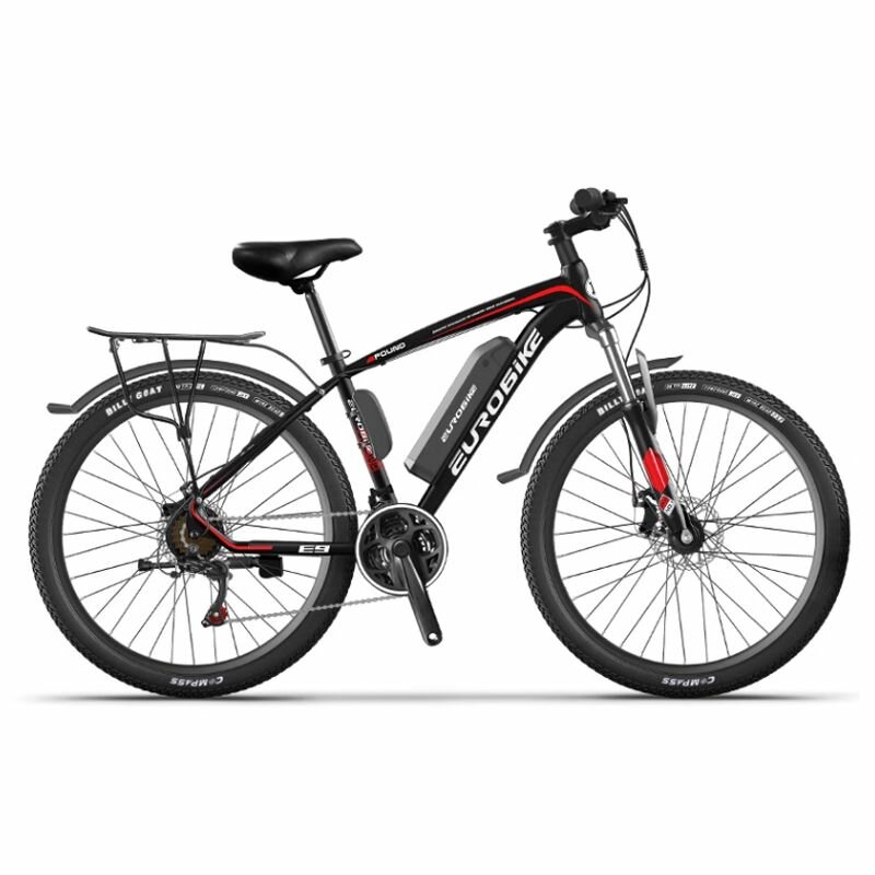 Электрический велосипед EUROBIKE-E9 21 скорость 26 дюймов Спицевое колесо черный красный аккумулятор 10 Ач