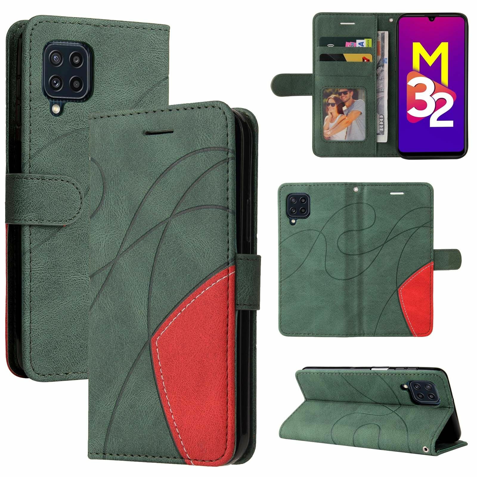 YIKATU Чехол Книжка Для Samsung Galaxy M32 5G / Самсунг Галакси M32 5G Магнитной Застежкой Хлятиком И Отделением Под Карты Кожаный