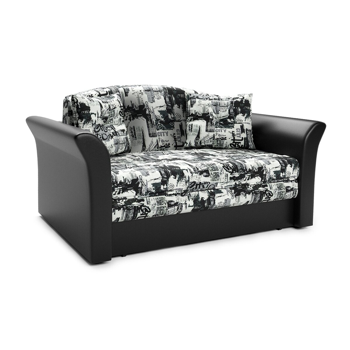 Диван Сток Диванов Линда Print черный с принтом, механизм выкатной, с ящиком для хранения