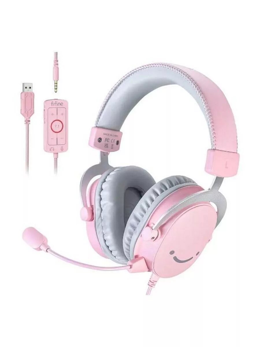 Игровая гарнитура Fifine "H9 Gaming Headsets", полноразмерные, объемный звук, розовый