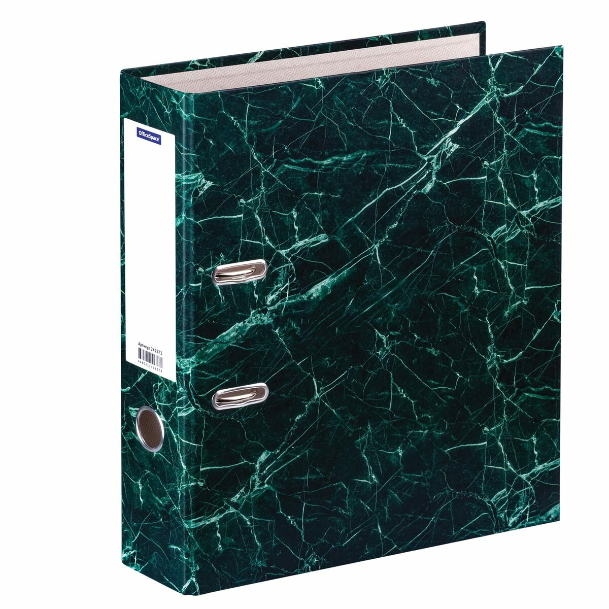 Папка-регистратор OfficeSpace (70мм, А4, картон "под мрамор") зеленая (242573)