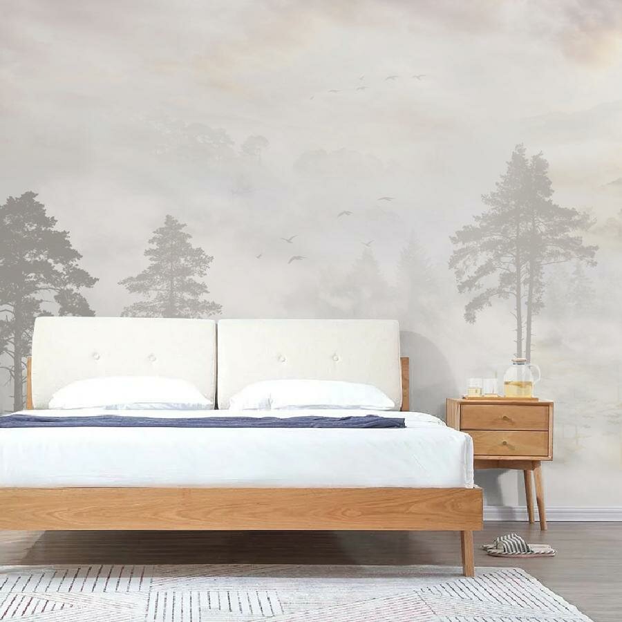 Фотообои Деревья в тумане на рассвете 13-903-XL-Песок 270 x 500 см (ВхШ) Метровые, флизелиновые, влагостойкие обои