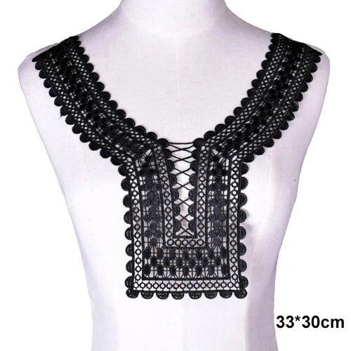 Кружевная вставка на шею, черная, 33*30см, Цвет: 7