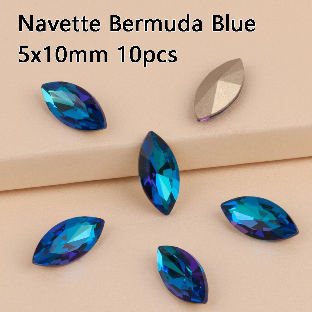 Стеклянные стразы CTPA3bI синего цвета для рукоделия Navatte 5x10mm 10pcs