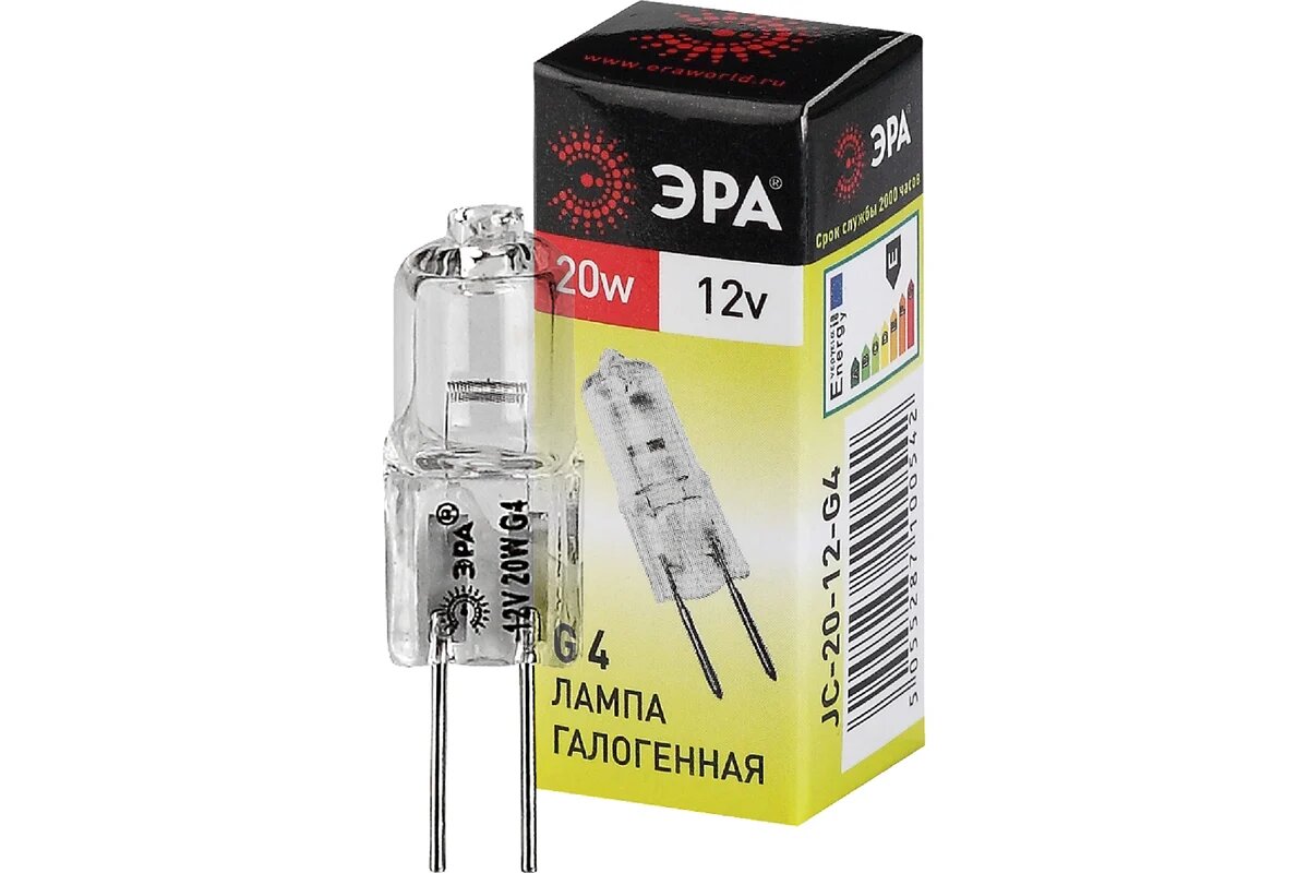 ЭРА галогенная лампа G4JC20W12V капсула 20 Вт нейтральный свет, совместим с цоколем G4
