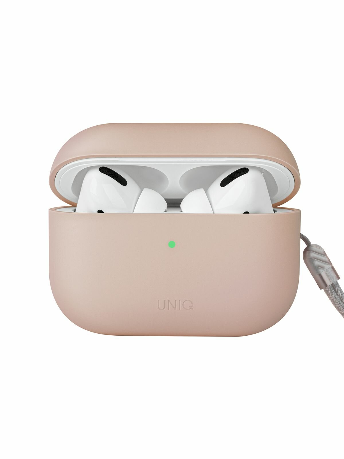Чехол Uniq LINO для беспроводных наушников Apple Airpods Pro 2 / на Эпл Аирподс Про 2 силиконовый с эффектом софт тач со шнурком на запястье, розовый