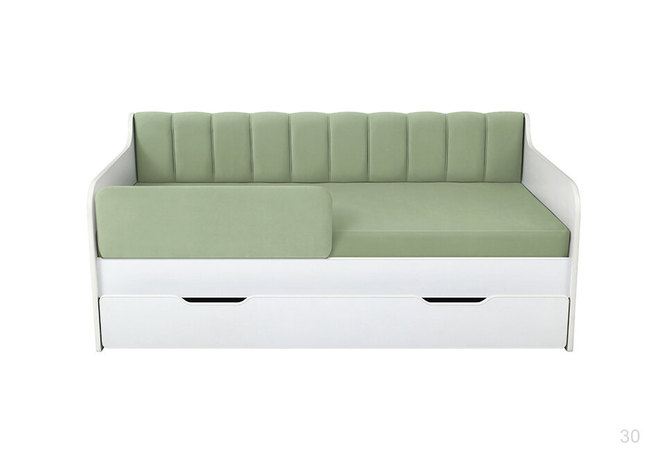 DarDav детская кровать "сити" 190*80 с бельевым ящиком (дополнительным спальным местом) с мягким бортиком, цвет зеленый