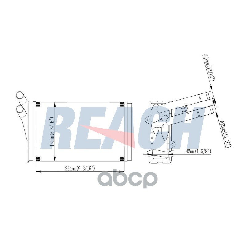 Радиатор отопителя AUDI 80 1988-1992 REACH арт. 1.18.11558
