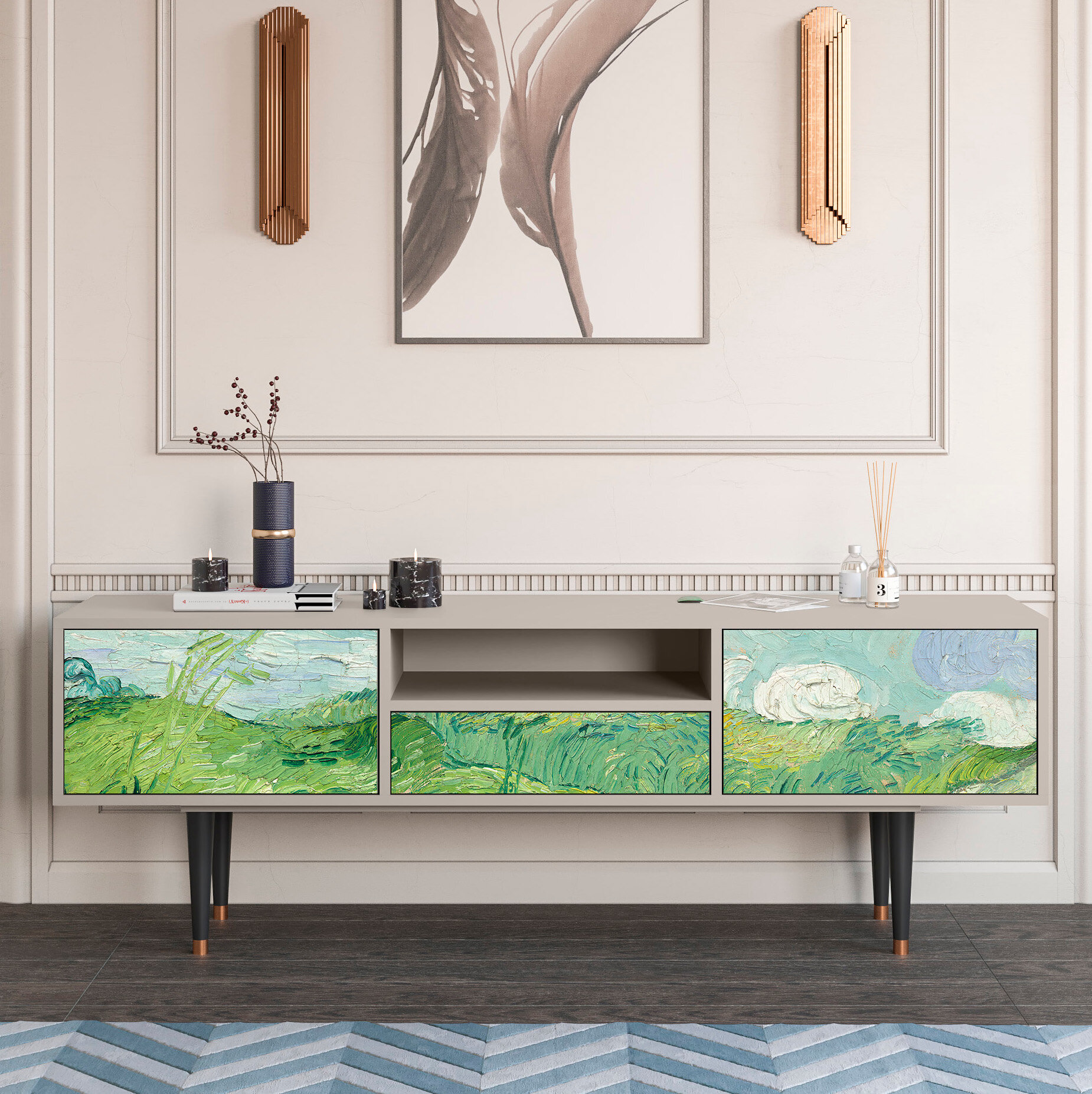 ТВ-Тумба - STORYZ - T6 Green Wheat Fields by Van Gogh, Размер - 170 x 69 x 41 см, Цвет корпуса - , Сатин