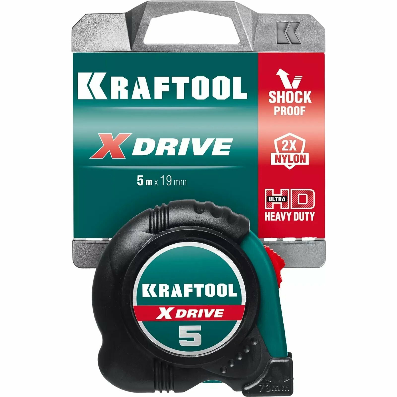 KRAFTOOL 5 м х 19 мм, ударостойкий обрезиненный корпус, рулетка X-Drive