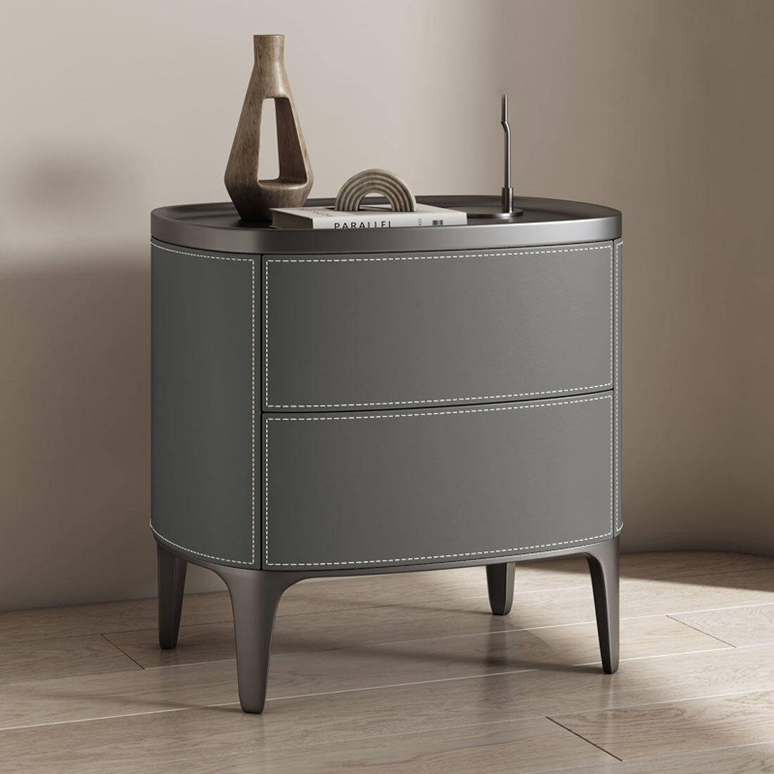 Кожаная прикроватная тумбочка Patricia, 2 ящика (серый)