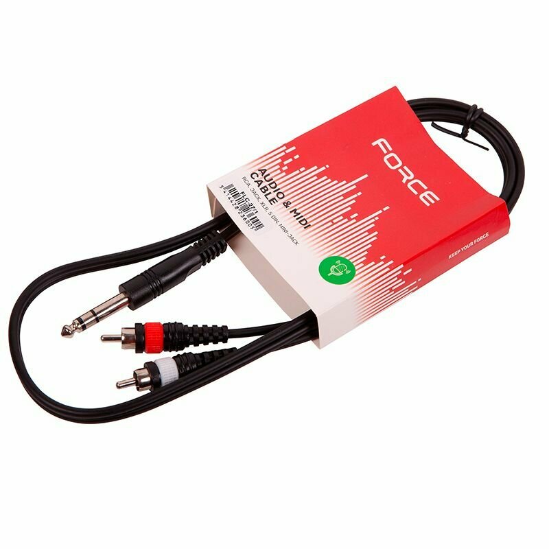 Акустический кабель Jack 6.3 - 2 RCA 1 m FORCE FLC-27/1 / акустический аудио музыкальный кабель, шнур для микрофона, гитары, инструментов