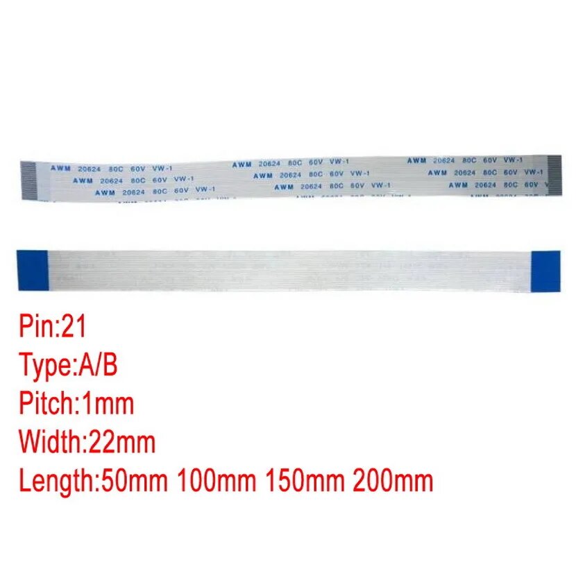 21Pin, шаг 1 мм, FFC FPC AWM 20624 80C 60V VW-1 A B, плоский гибкий кабель типа 50 мм, 100 мм, 150 мм, 200 мм