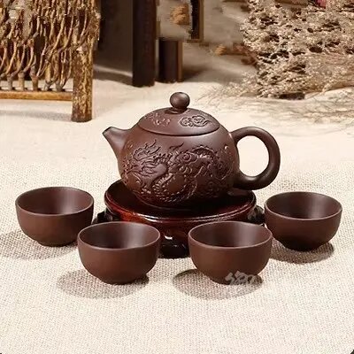 Чайный сервиз из фиолетовой глины, 1 горшок, 4 чашки, 130ml