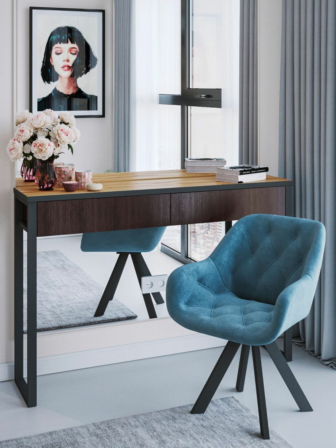 Туалетный столик Консоль Сити мини HPL ЛДСП: Венге - Пластик: Дуб Вотан в стиле лофт