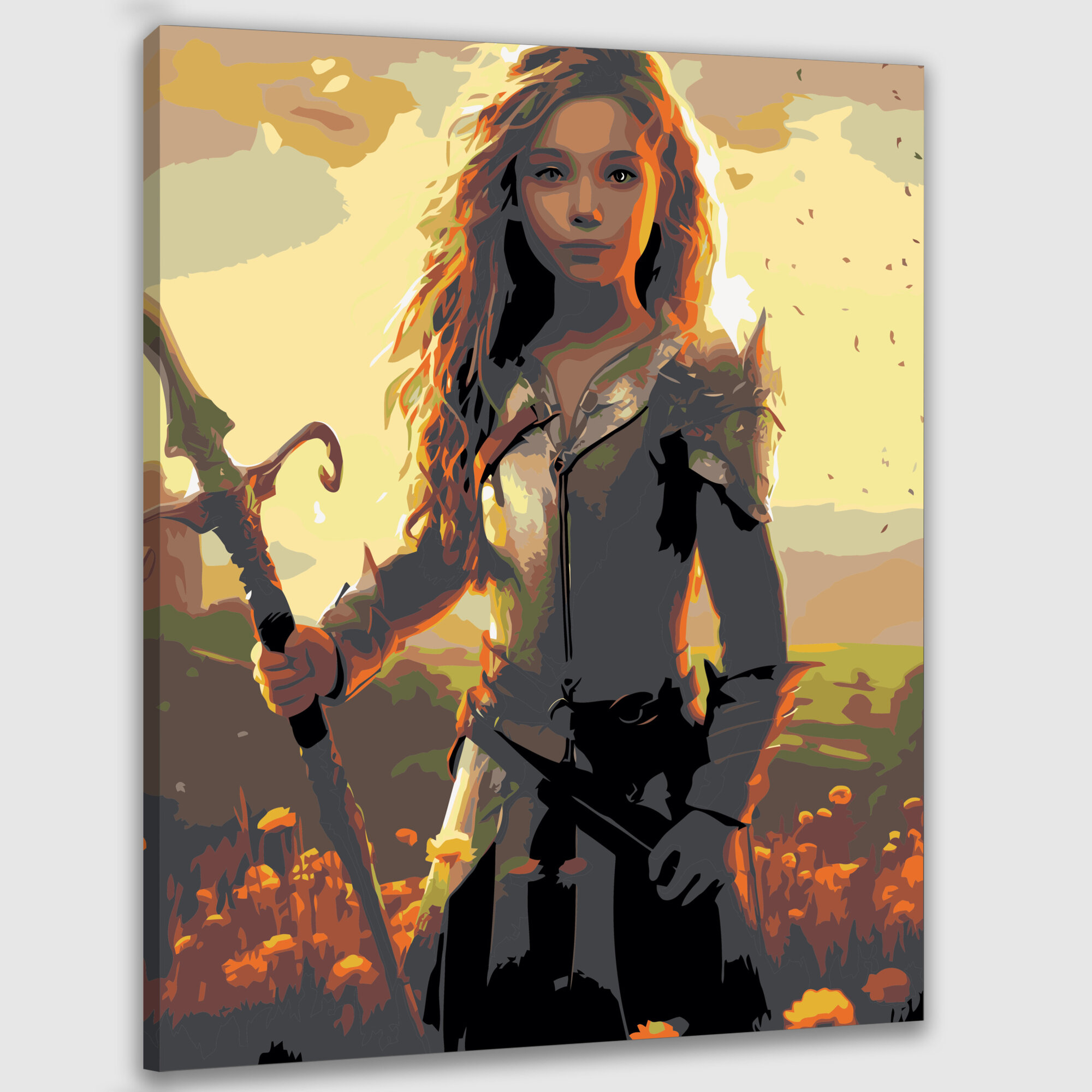 Картина по номерам 40x50 см, девушка, рыцарь, меч, щит, лицо, решительность, мужественность, поиск, спасение