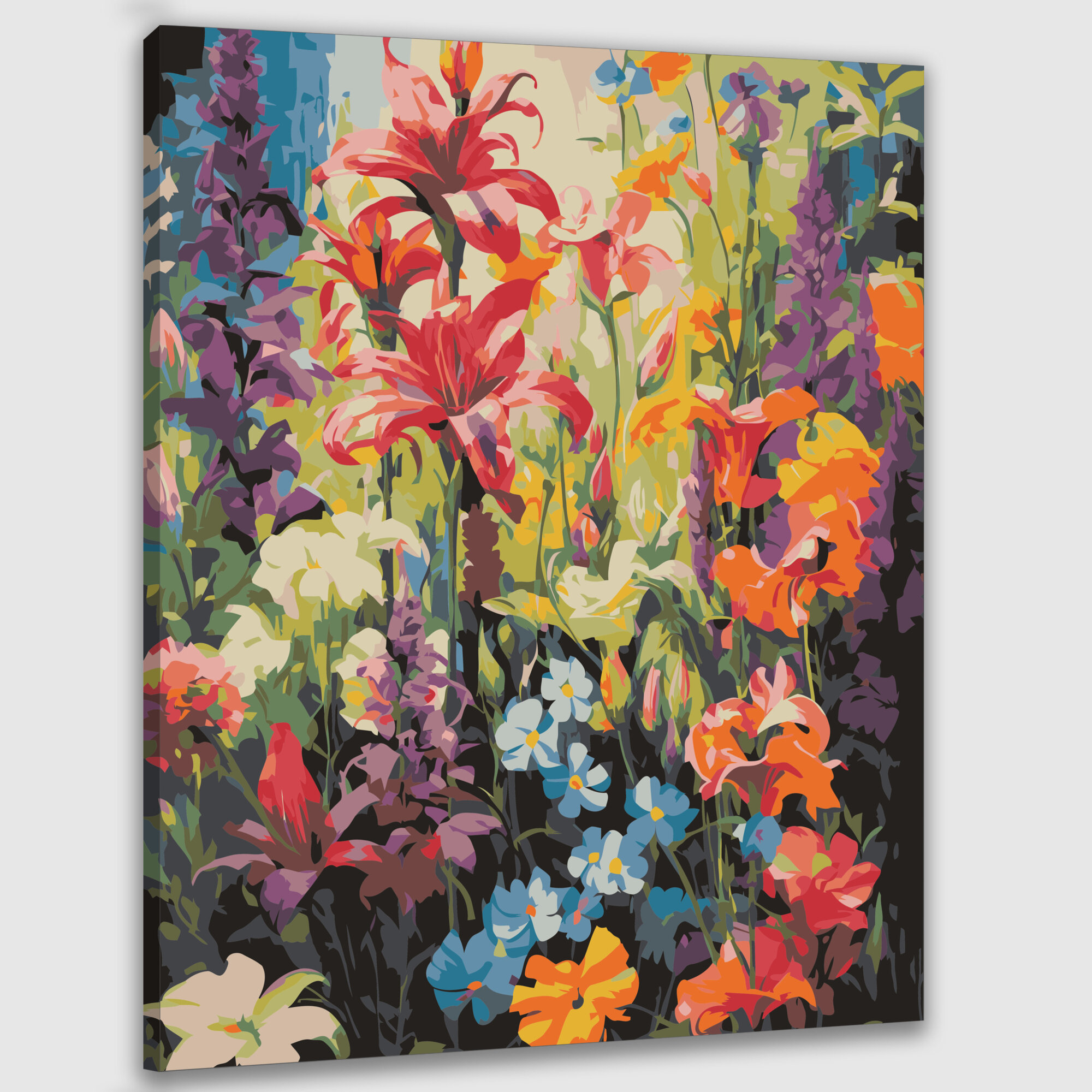 Картина по номерам 40x50 см, картина, масло, сад, пышный, цветы, лепестки, прорисовка, мазки кисти, цветовая палитра