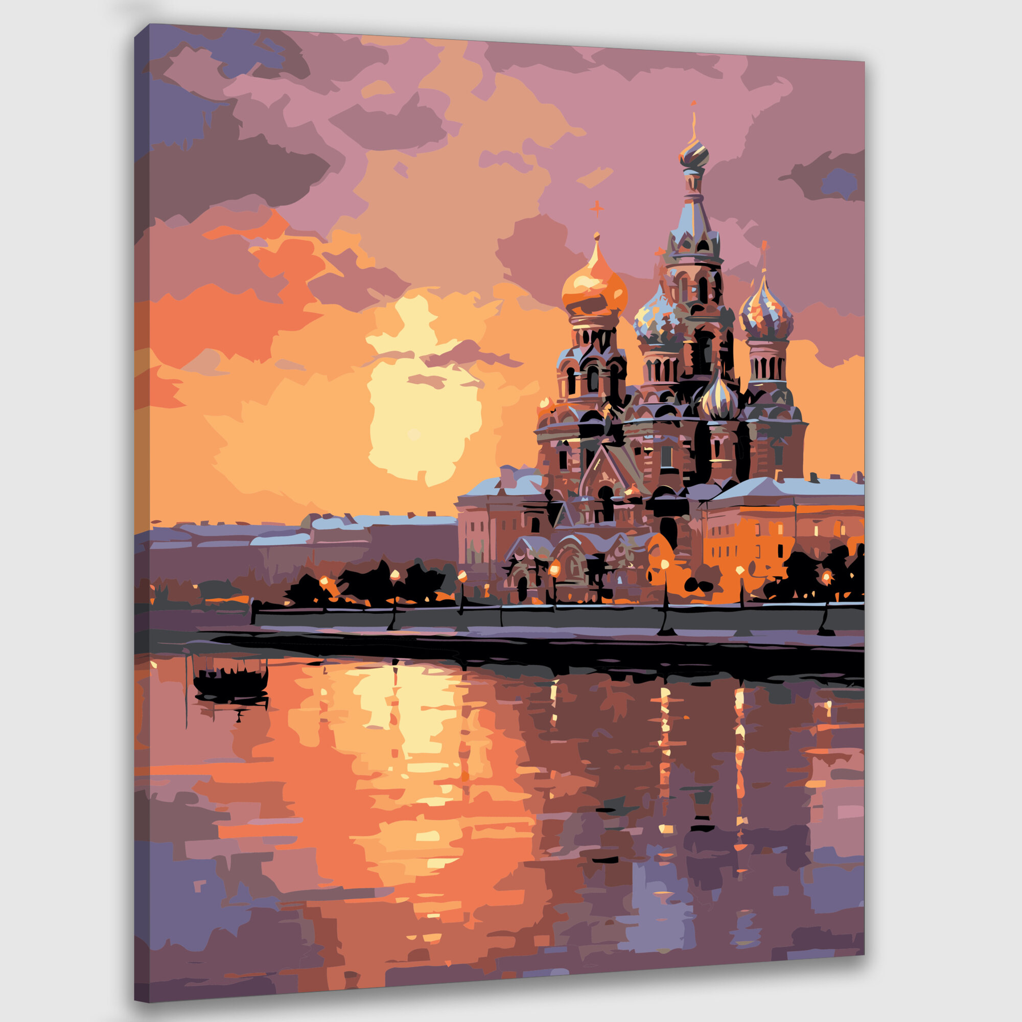 Картина по номерам 40x50 см, картина, масло, Санкт-Петербург, горизонт, куполы, храм Спаса-на-Крови, золотые детали