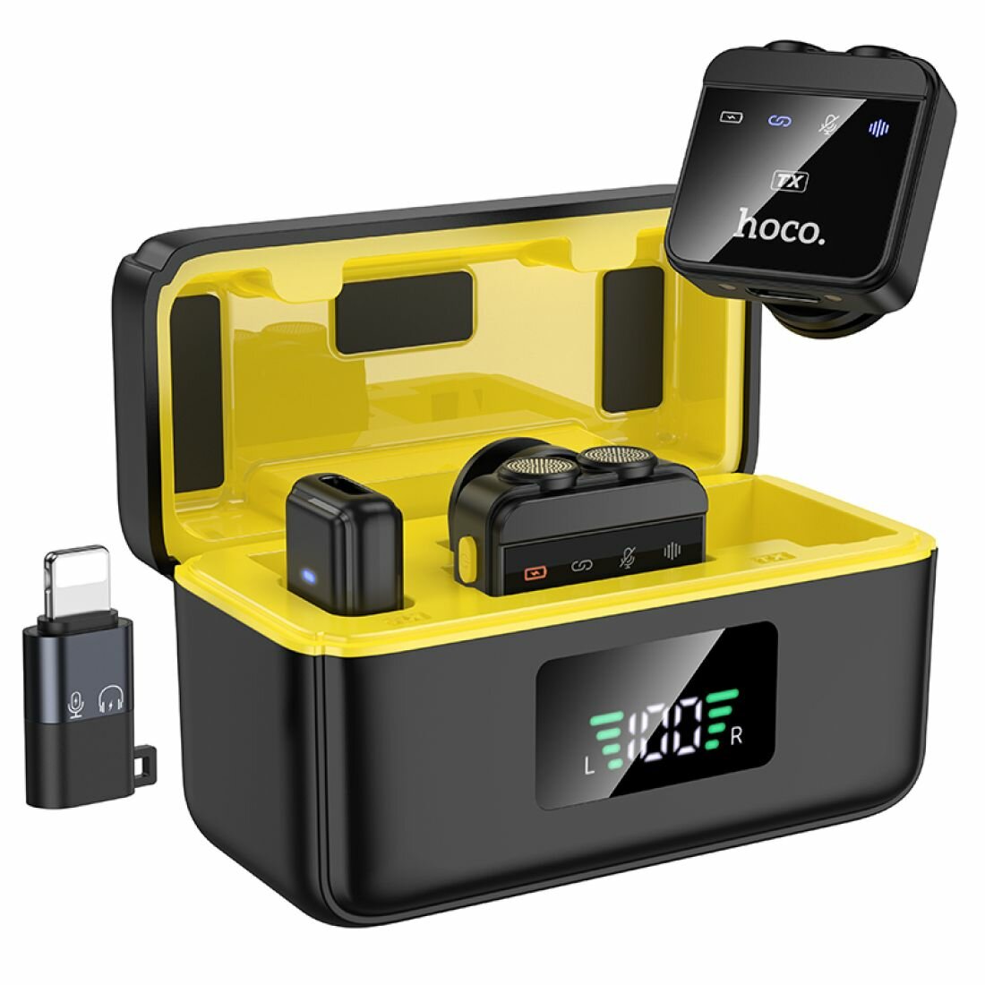 Беспроводной микрофон с приемником для Type-C и Lightning, L17, HOCO, черный