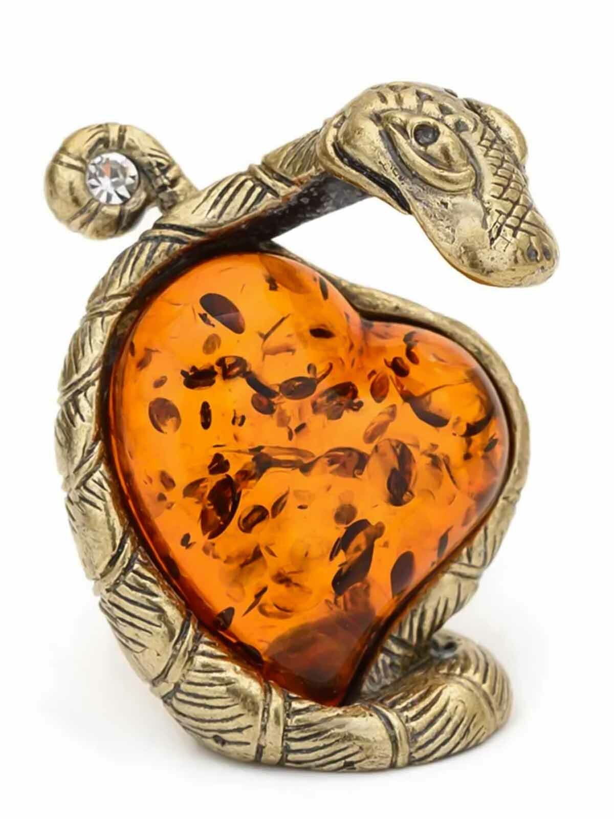 Сувенирная фигурка - Змейка с сердцем, Балтийский Янтарь, 4,0 см