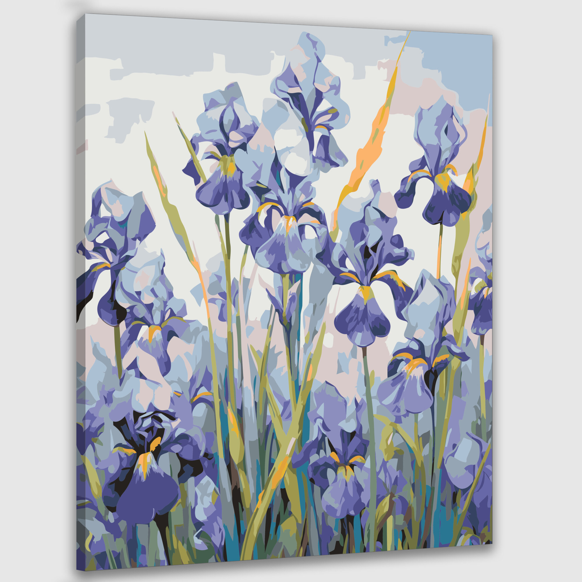 Картина по номерам 40x50 см, акриловая картина, цветущее поле ирисов, смелый мазок, яркие оттенки