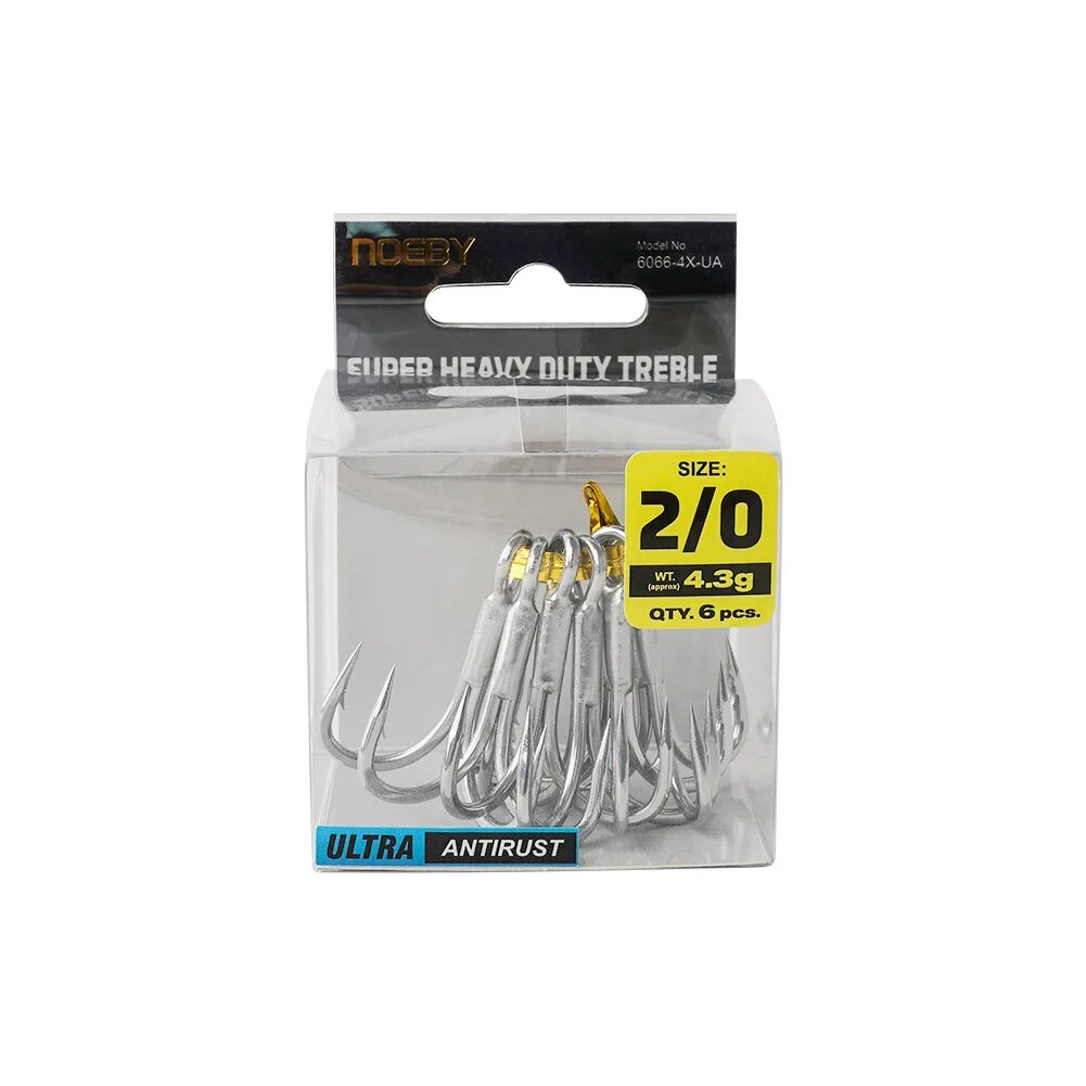 NOEBY Тройной крючок Super Heavy Duty Treble 2/0, Ultra Antirust, 6 шт