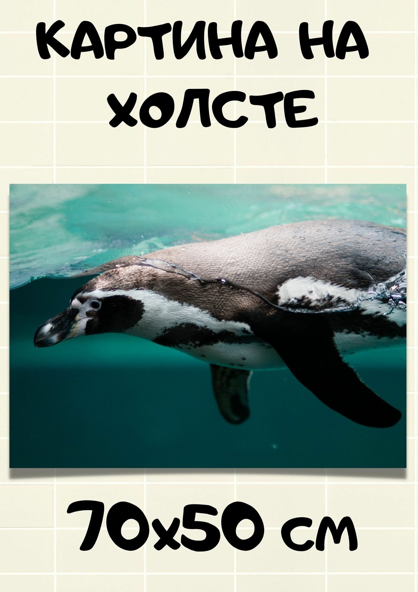 Картина с дикими животными "Пингвин в воде" 70х50 см