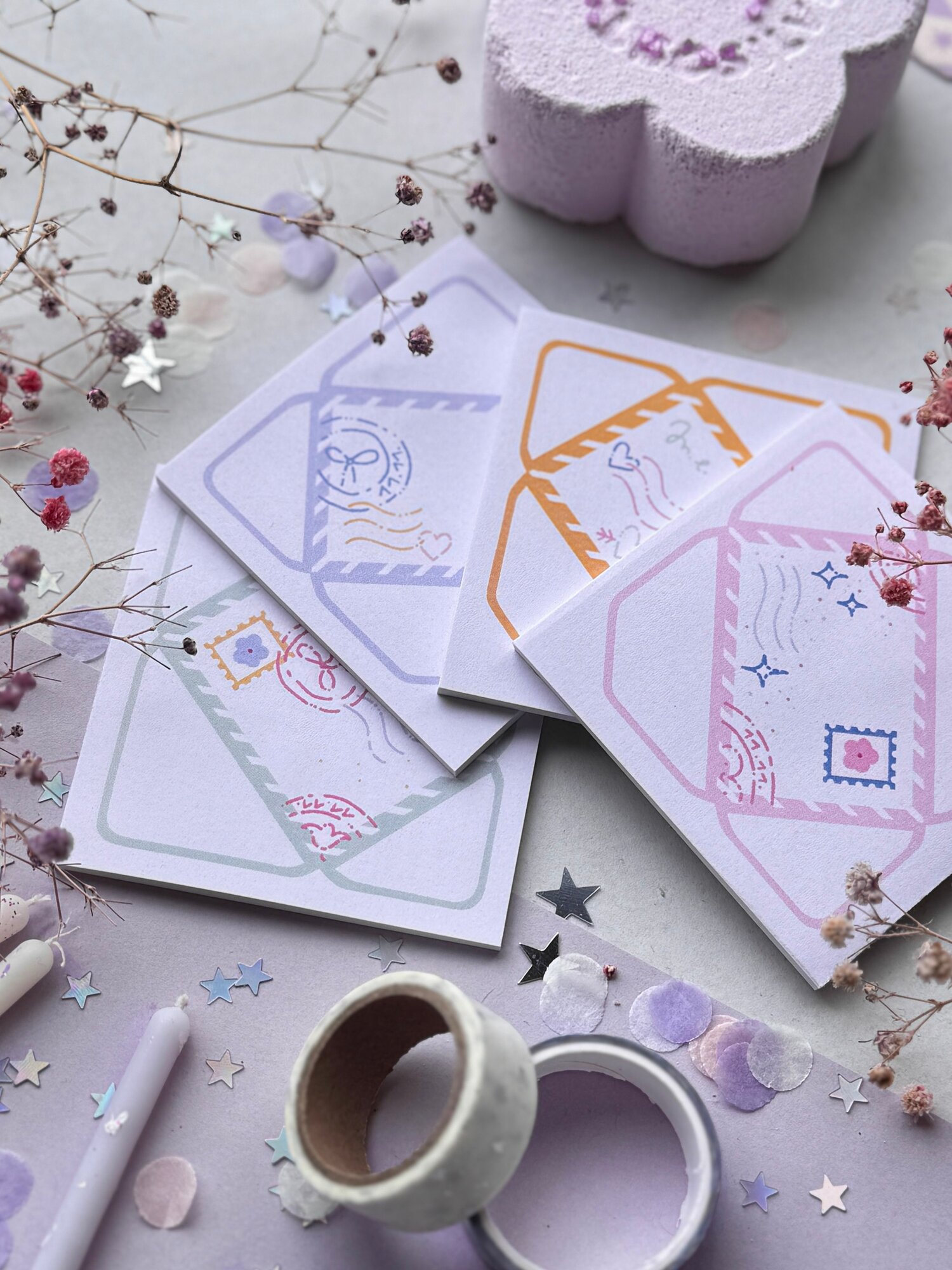 Листочки для заметок 7х7 см 'конвертики' / вишневая почта