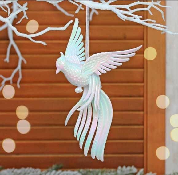 Новогоднее подвесное украшение Восток-Сервис Жар-птица, жемчужный, 15х9.5 см