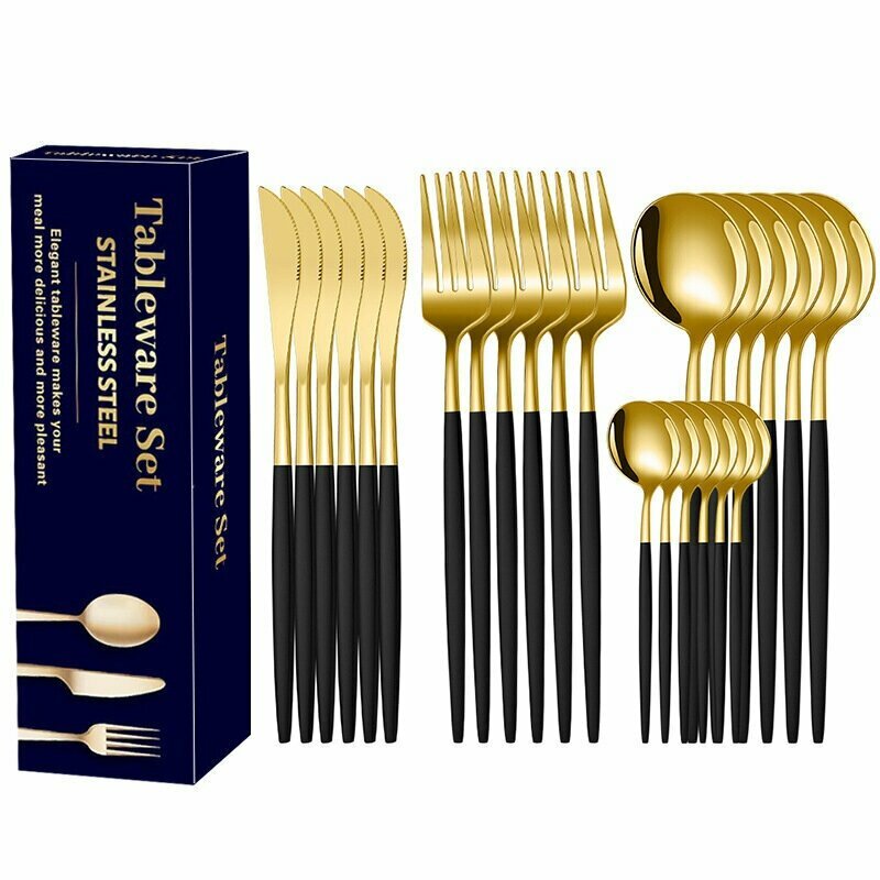 Набор посуды из нержавеющей стали 304 пробы (24 предмета) черное золото