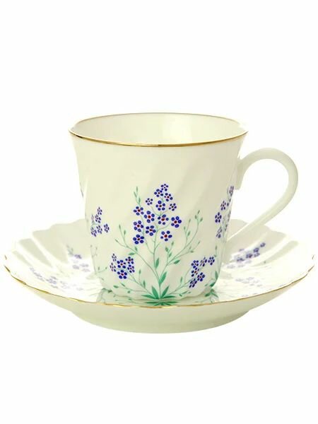 Кофейная чашка с блюдцем форма "Витая", рисунок "У ручья", Императорский фарфоровый завод