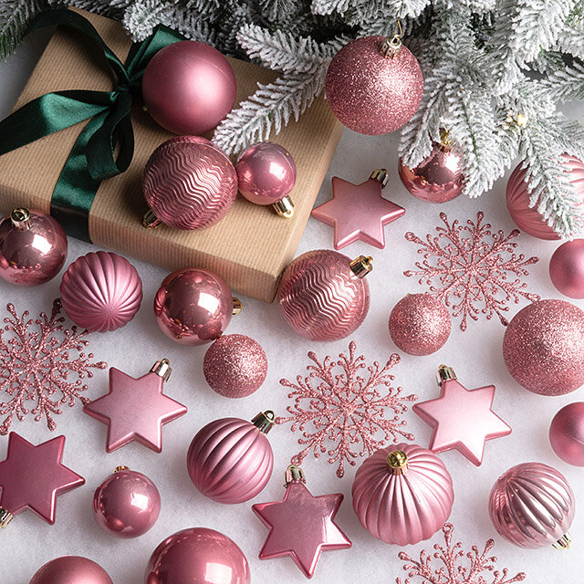 Набор пластиковых шаров Charmel 4-9 см розовый бархат, 40 шт, Kaemingk, 023929