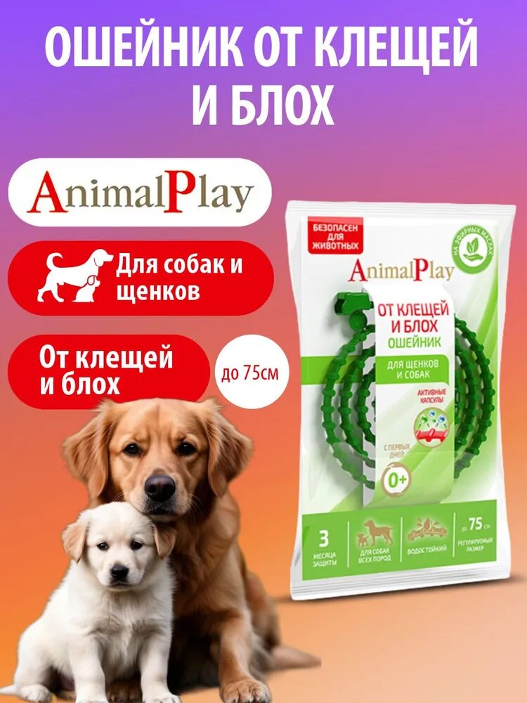 Ошейник репеллентный Animal Play для собак зеленый (75см)