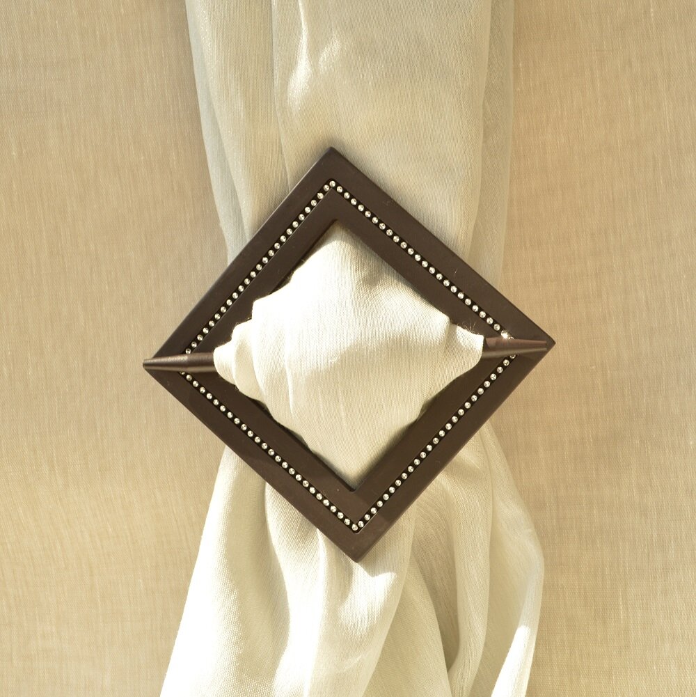 Подхват-заколка 2 шт квадратная деревянная со стразами для штор, размер 15 см х 15 см, цвет коричневый