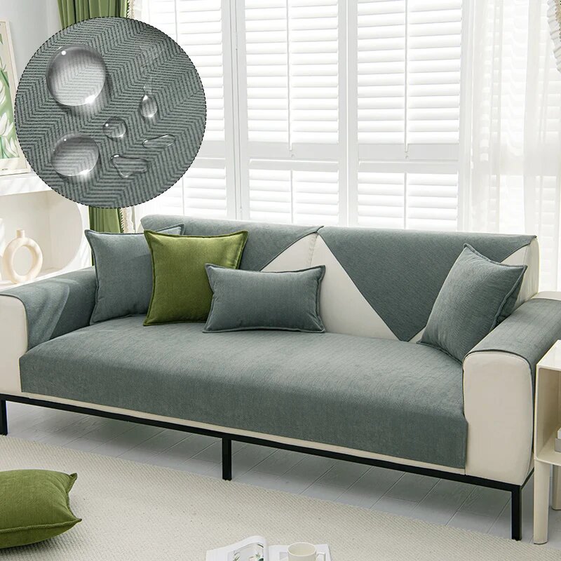 Водонепроницаемый чехол для диванной подушки, синельные текстуры, универсальный нескользящий чехол для дивана, защитное полотенце для дивана для украшения гостиной 90x210cm-1pc, Серый, Waterproof-Grey