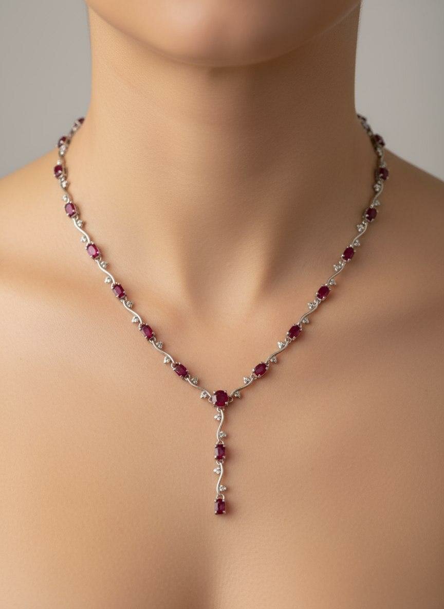 Колье, серебро, 925 проба, родирование, циркон, рубин