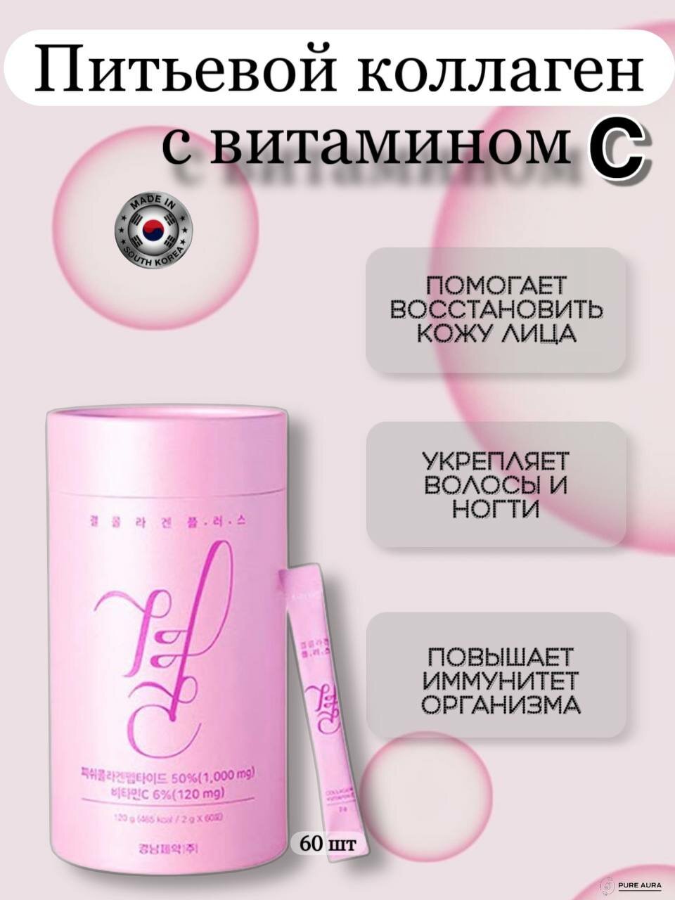 Низкомолекулярный питьевой коллаген с витамином C Lemona GYEOL Collagen Plus 60 шт по 2 г