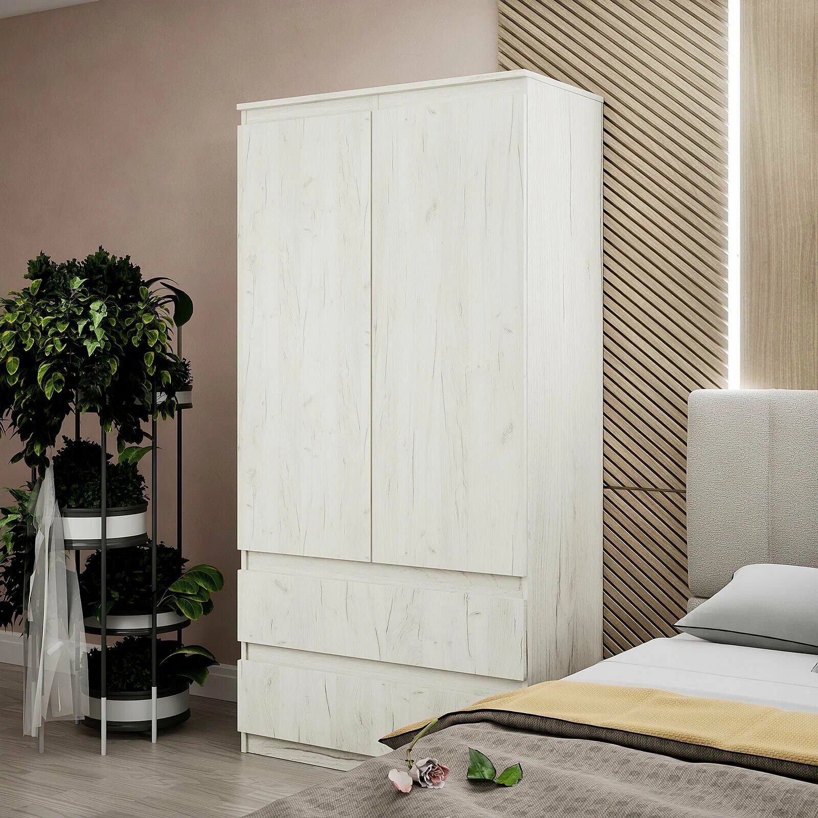 Шкаф Акро 900 Дуб Крафт Белый , ЛДСП, распашные двери, , 90х50х179 см