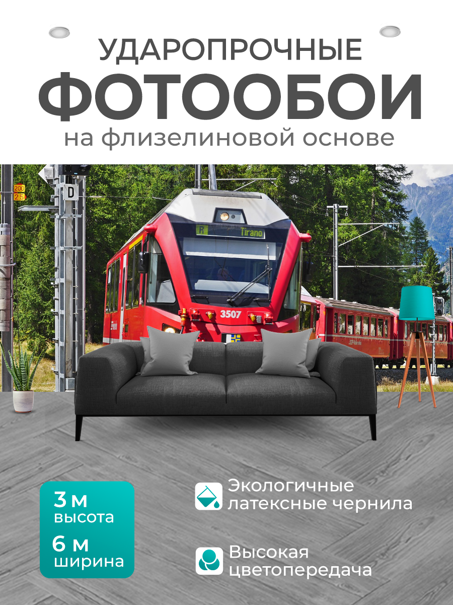 Фотообои моющиеся ударопрочные "Bernina железная дорога, в гору, подача" 600x300 см. флизелиновые на стену