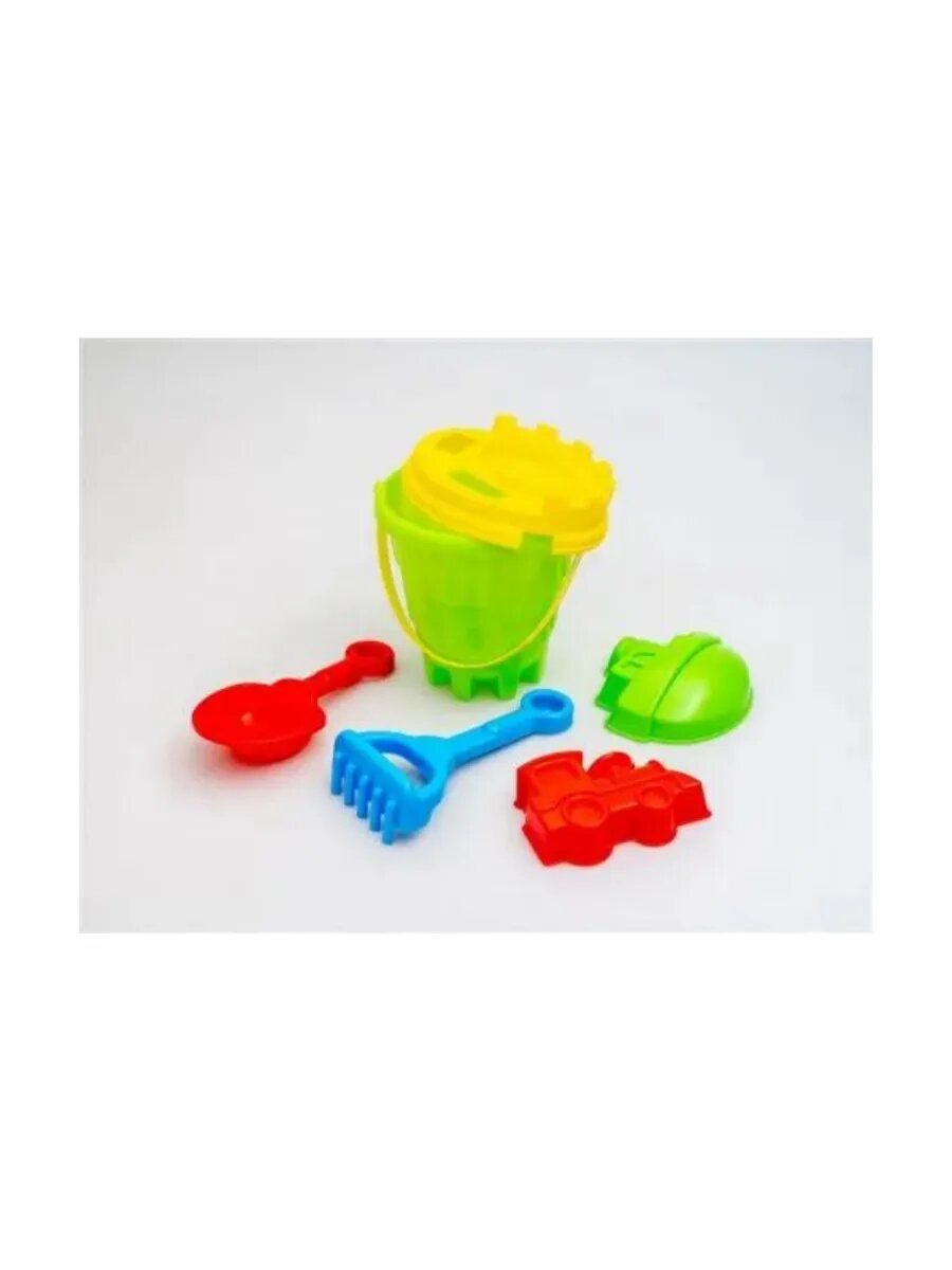 Набор песочный№13 (ведро+сито+лопатка+грабли+2 формочки тра