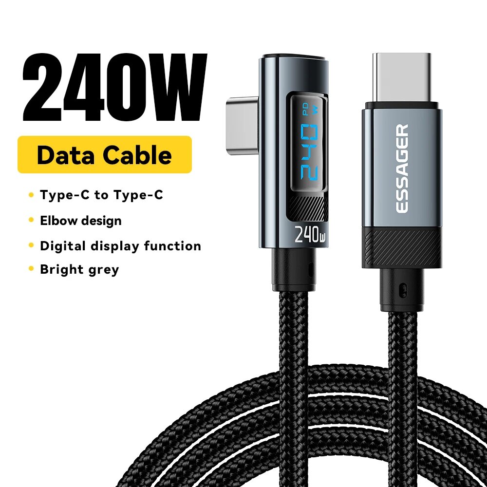 Essager 240 Вт USB-кабель типа C к USB C, угол 90 градусов PD, зарядное устройство для быстрой зарядки, провод для iPad MacBook Pro Xiaomi Samsung Huawei