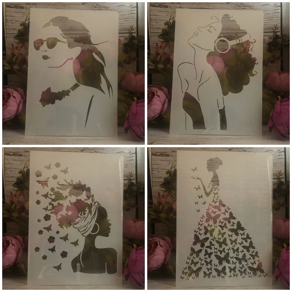 4 шт. A4 29 см модные красивые девушки бабочки DIY многослойные трафареты настенная живопись скрапбук цветное тиснение шаблон для декора альбома