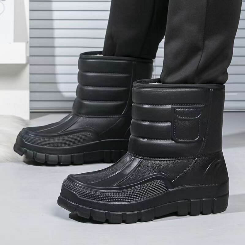 Утепленные зимние сапоги, водонепроницаемые рыболовные ботинки, резиновые сапоги, мужские нескользящие теплые хлопковые сапоги, зимние рыболовные ботинки с флисовой подкладкой, защищающие от холода.