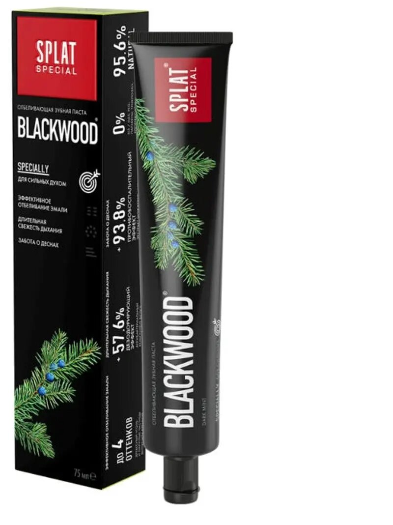 Угольная зубная паста SPLAT Special Blackwood® чёрная, без фтора, с древесным углем, 75 мл
