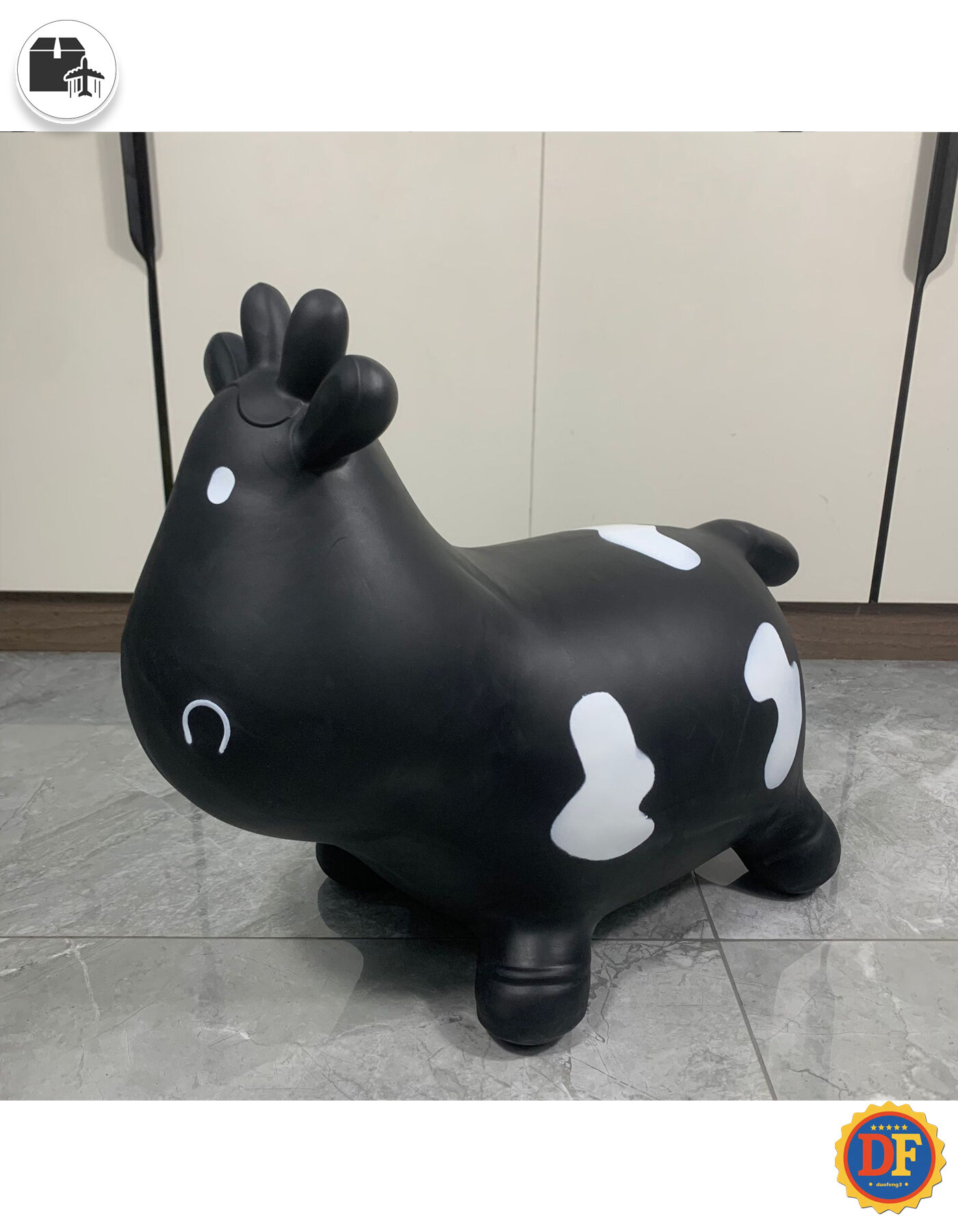 Детская надувная лошадка-ишак — 6 дизайнов для активных игр с помпой в подарок，Черная корова