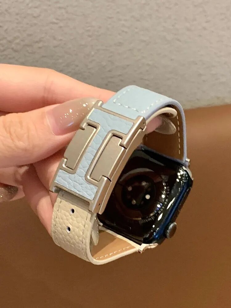 Кожаный ремешок с Н-образной магнитной пряжкой подходит для смарт-часов apple watch S10/SE/Ultra 42мм, 44мм, 45мм, 49мм