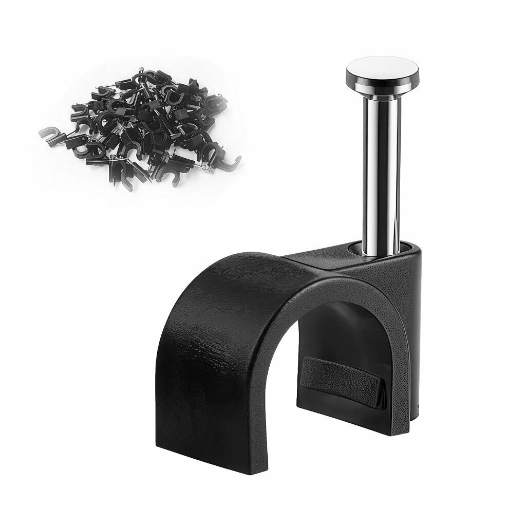 Упаковка из 100 Черных Круглых стальных Кабельных зажимов с Гвоздями Зажимы для надежной проводки и эффективного Монтажа Стабильная Фиксация провода