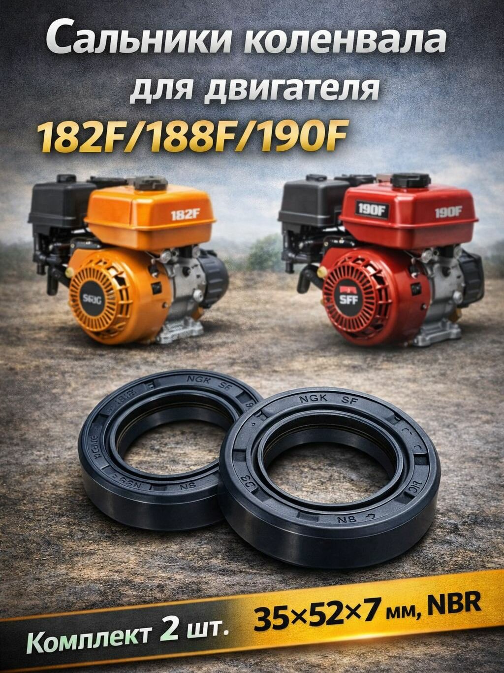 Сальники коленвала 35x52x7 для двигателя 182F/188F/190F Lifan