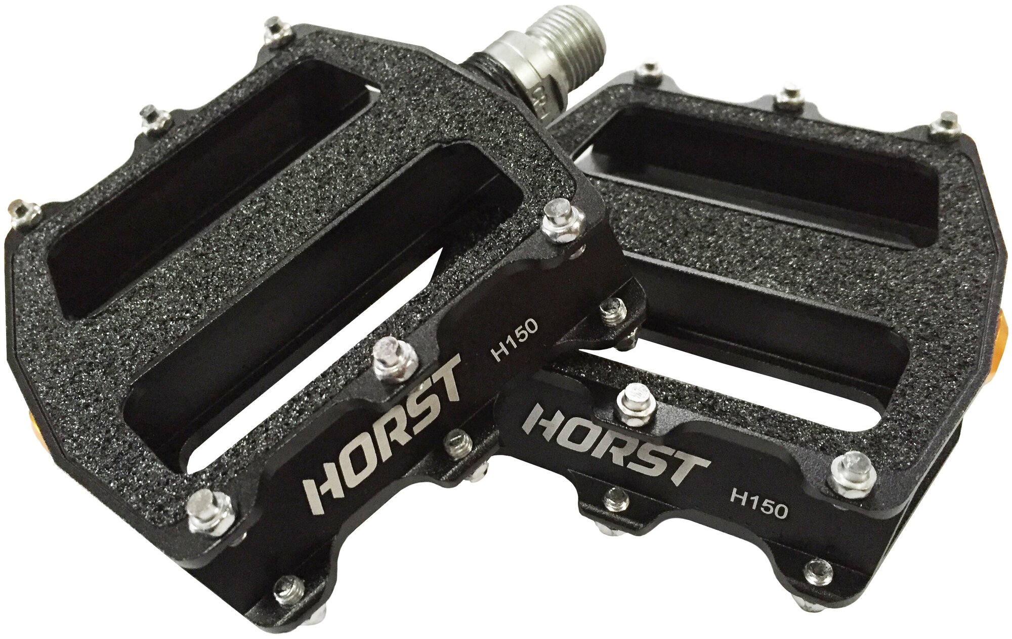 Педали для велосипеда алюминиевые H150 широкие ось Cr-Mo с 3-мя герметичными промподшипниками со шкуркой, 90*105*18мм, 375г черные HORST
